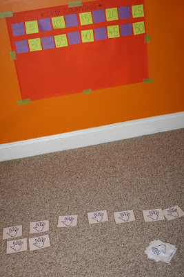 HomeSchoolingGarden: Skip counting by 5s using hand prints
