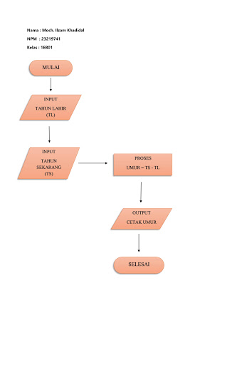 FLOWCHART UNTUK MENGHITUNG USIA BERDASARKAN TAHUN LAHIR DAN TAHUN SEKARANG