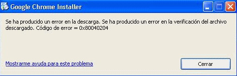 Google Chrome Installer. Código de error = 0x80040204 - Holacape