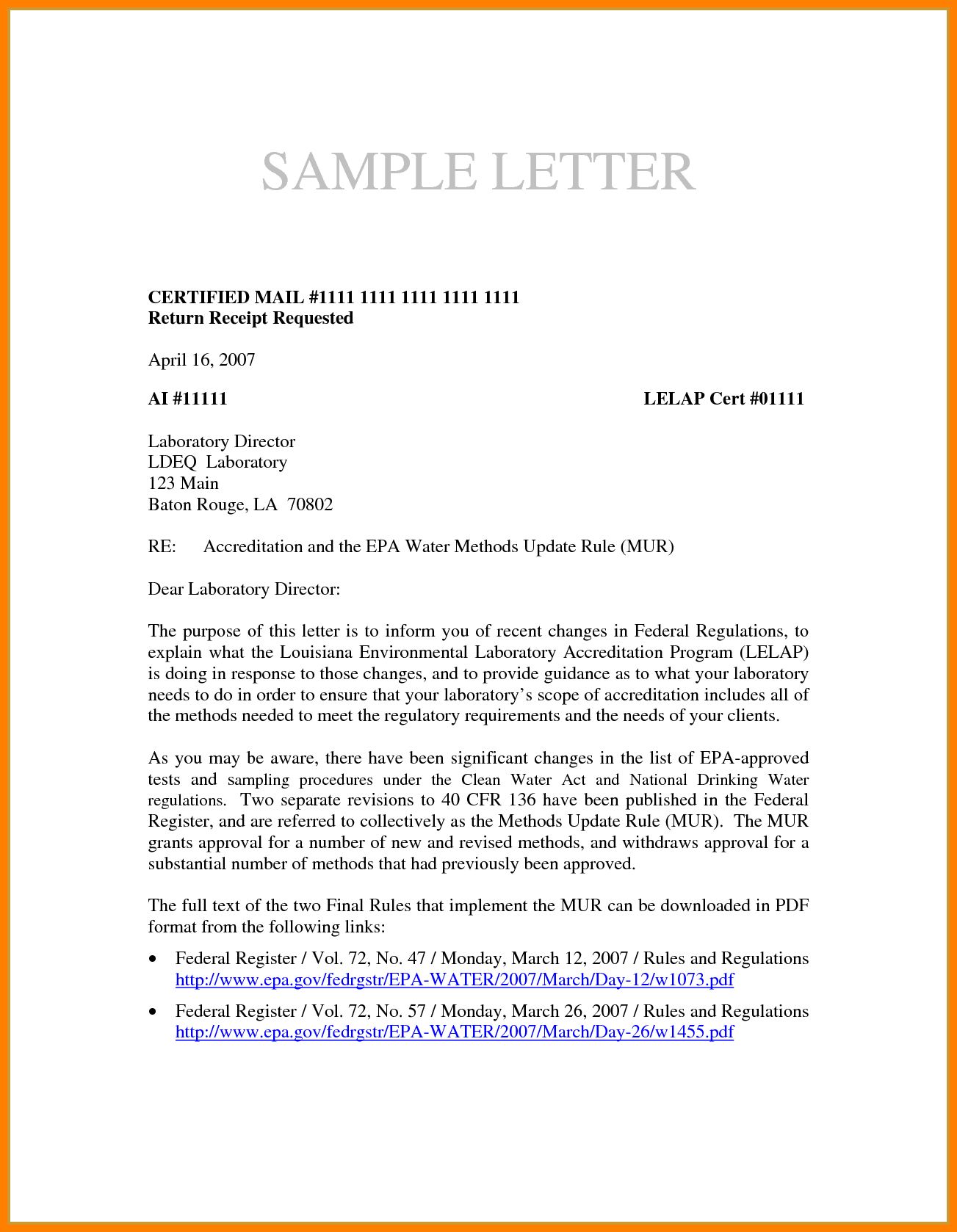 Certified Mail Letter Template ~ Resume Letter