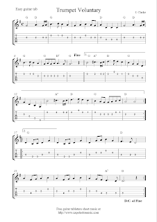 Trumpet Voluntary, easy free guitar tablature sheet music notes