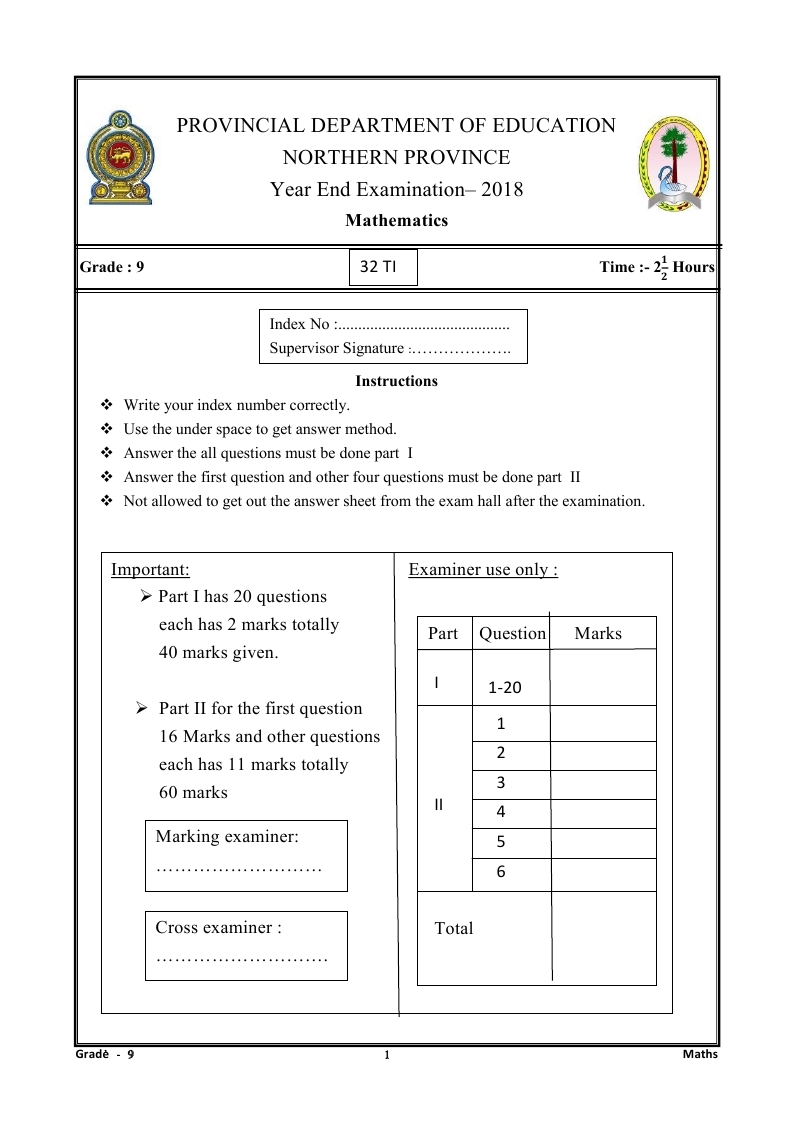 Grade 9_Maths_2018_3rd Term_NP - www.lkedu.lk