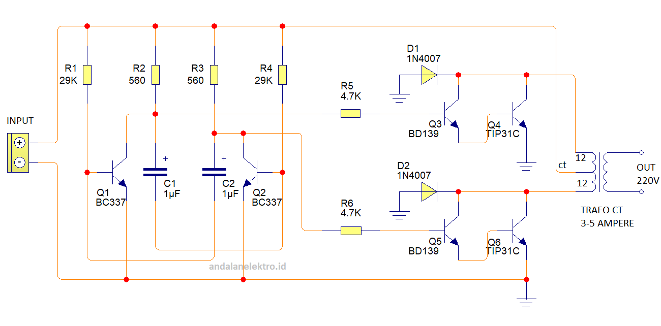 Rangkaian Elektronika : Inverter 12V to 220V menggunakan trafo CT dan ...