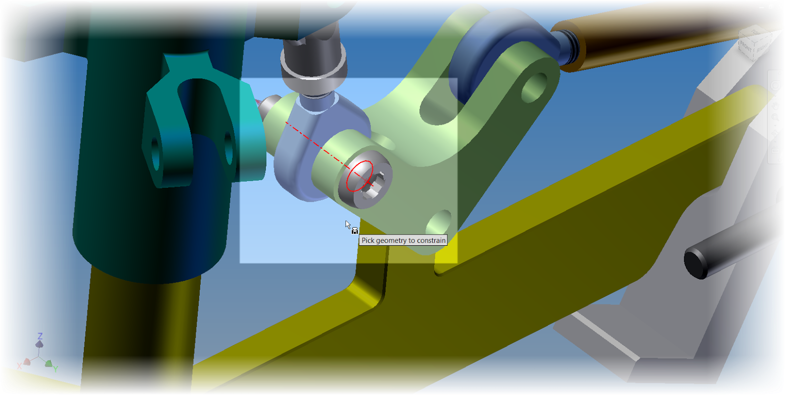 The constraint being applied as the bolt is dragged into place