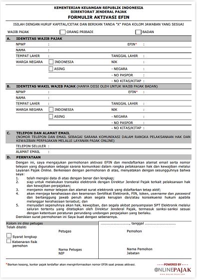 Download Formulir EFIN Pajak Format Microsoft Word | Library Pendidikan