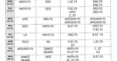Cape Town High School: CTHS Exams Timetables Grades 8 to 11 November '19