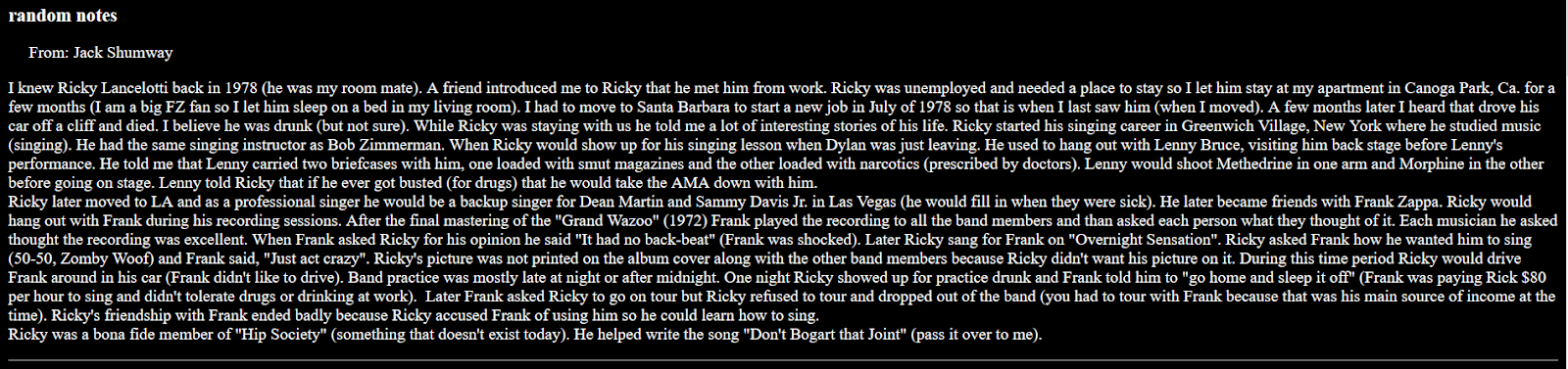 Myra Elvira's Morbid Curiosities: Who Was Ricky Lancelotti?