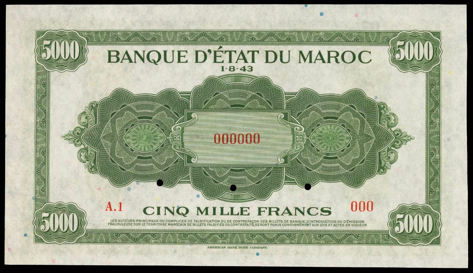 Morocco 5000 Francs banknote 1943|World Banknotes & Coins Pictures ...
