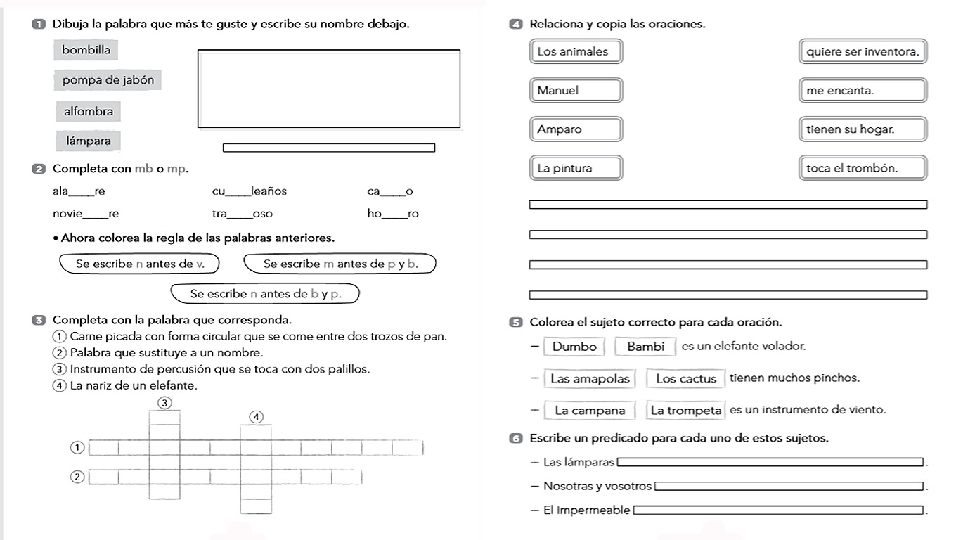 Segundo de Primaria : Lengua y Matemáticas. Ficha de repaso de actividades.