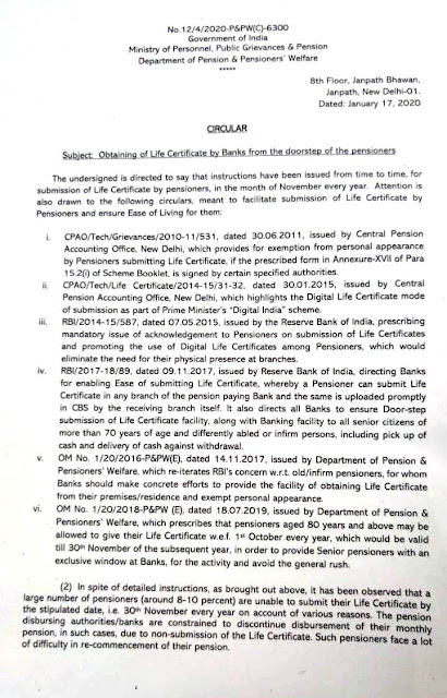 Obtaining of Life Certificate by Banks from the doorstep of the ...