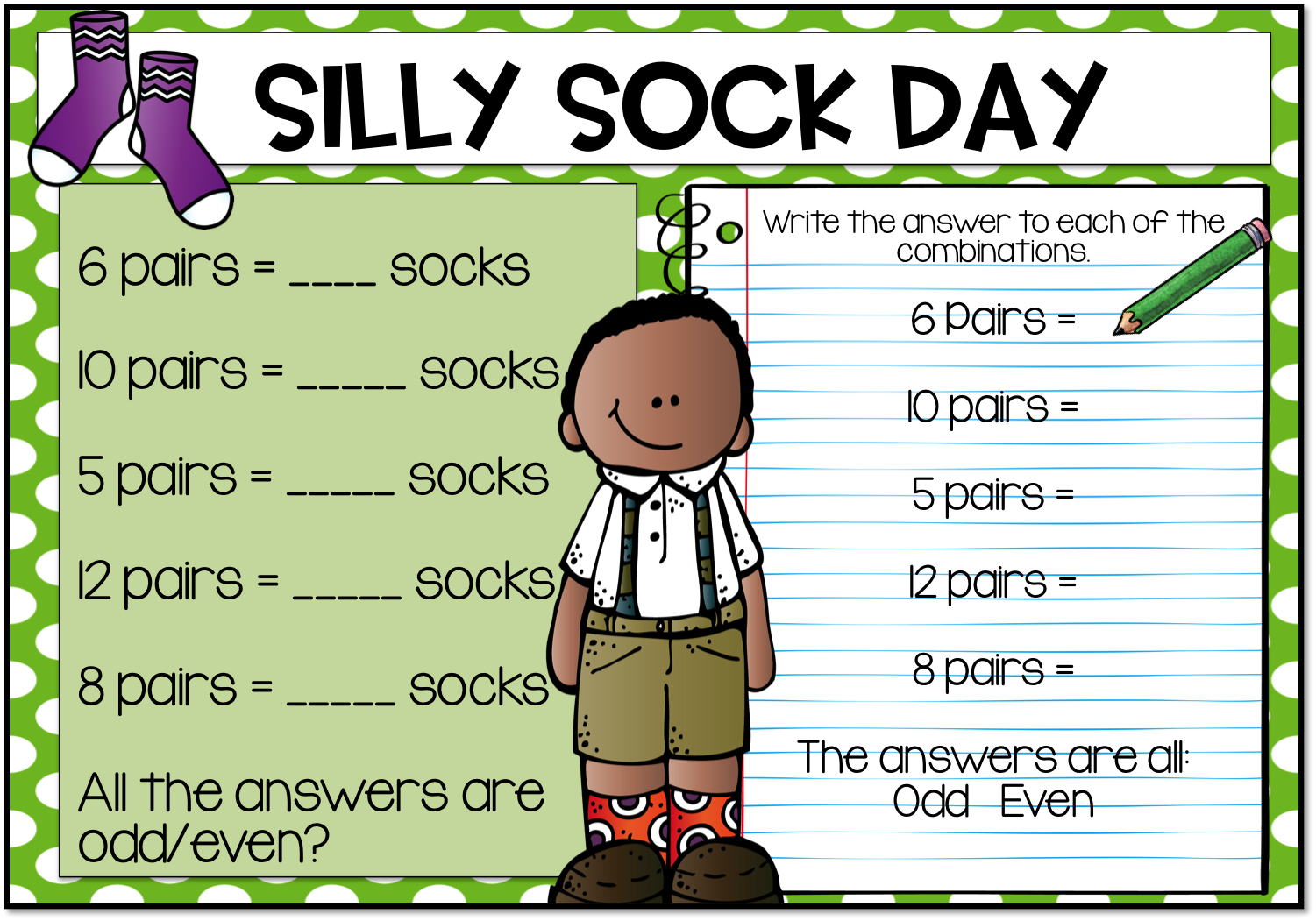 1st Grade Hip Hip Hooray!: Silly Sock Day!...Paper Pencil or Distance ...