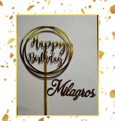 Topper Metalizado Redondo Happy Birthday Milagros - Mis Toppers Tus Toppers