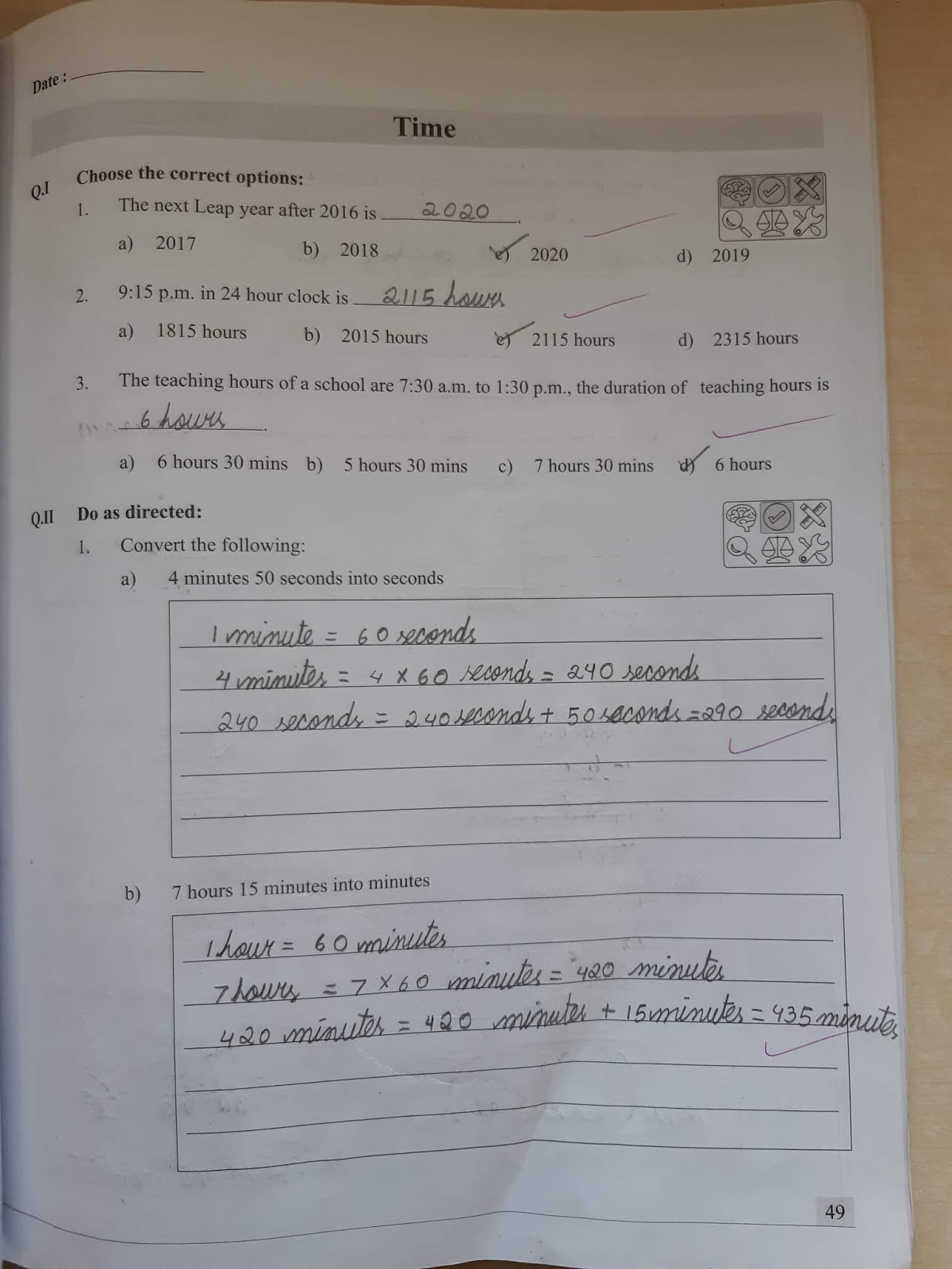 MATH : Chapter Time Workbook