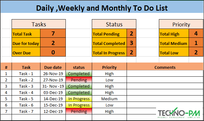 Monthly To Do List Excel Template