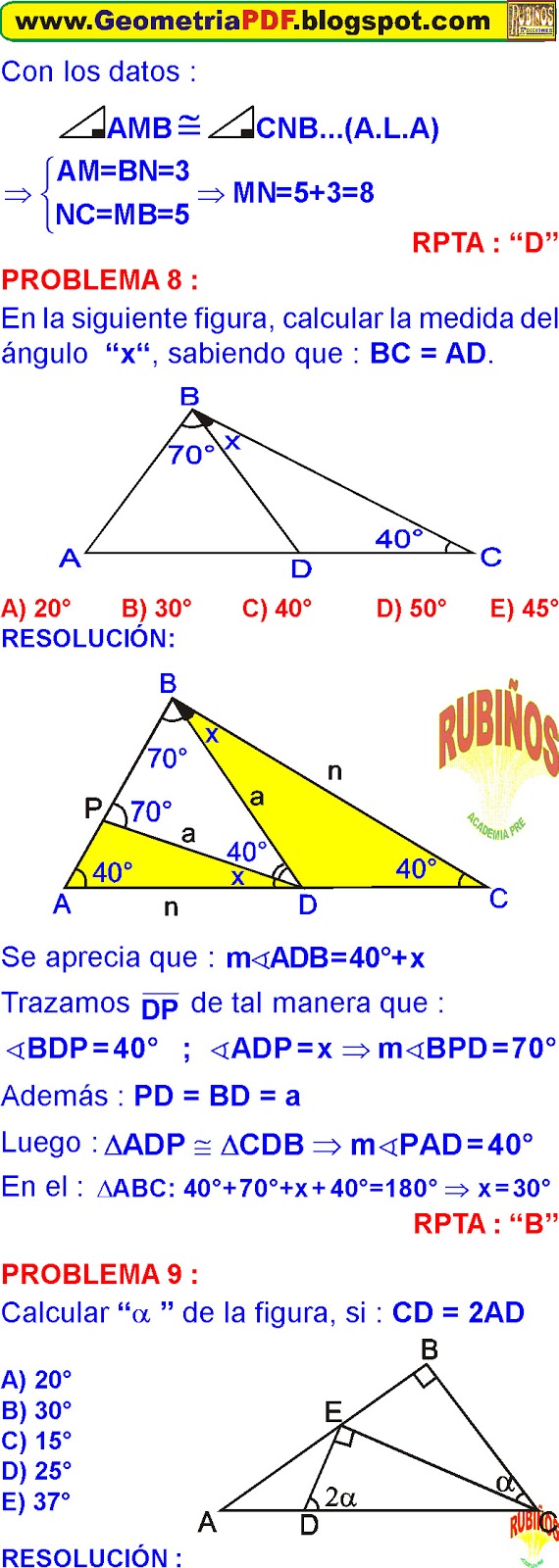 CONGRUENCIA DE TRIÁNGULOS EJERCICIOS RESUELTOS PDF