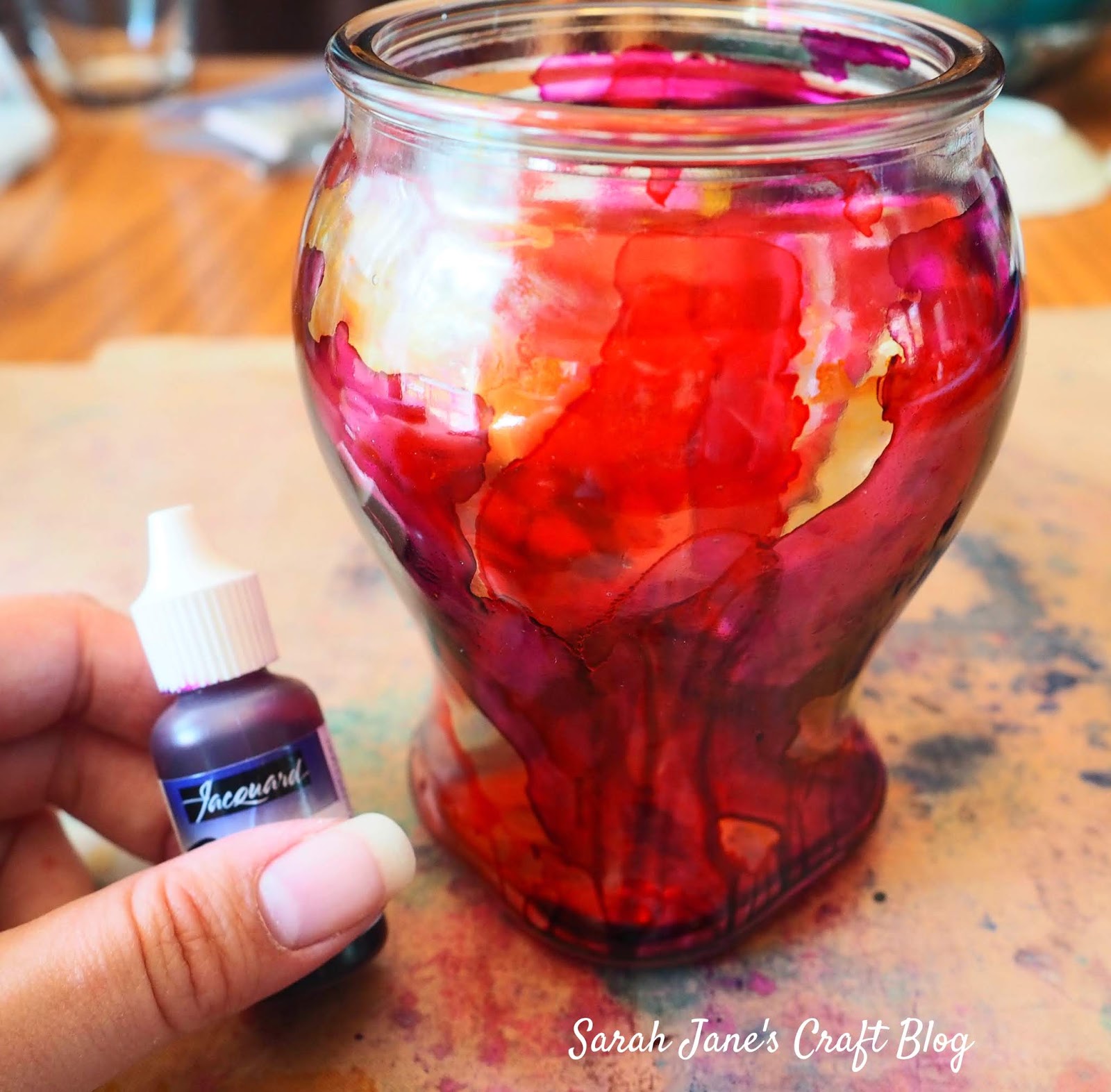 Flamed Alcohol Ink Candle Jar with White Paint