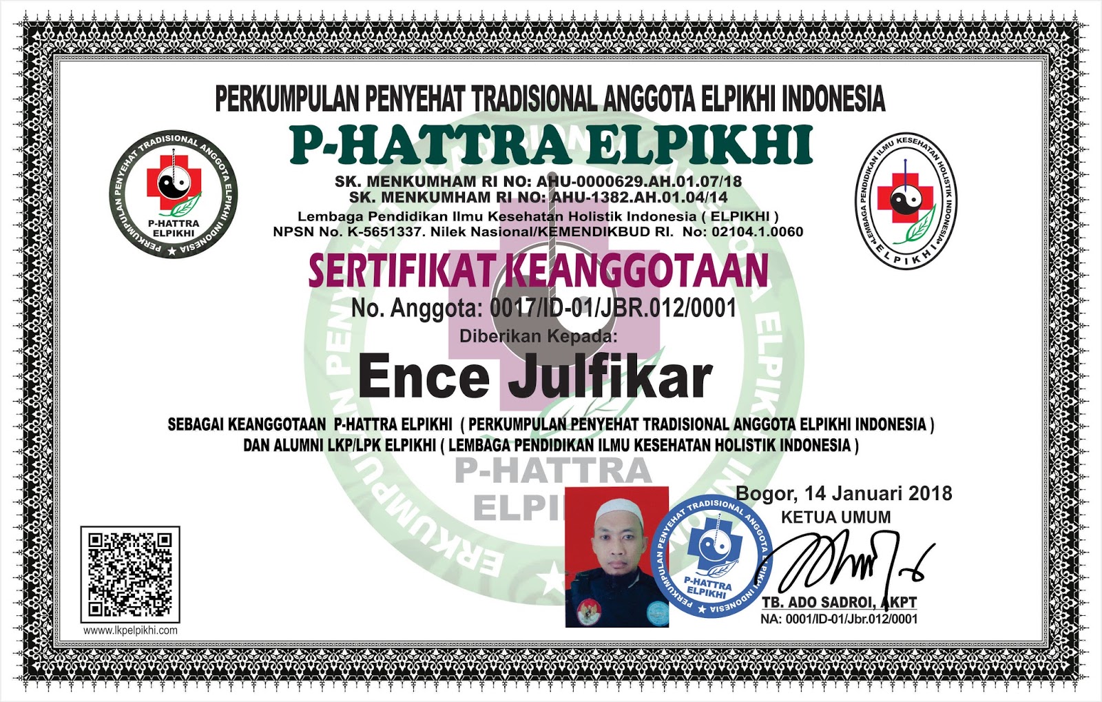 Perkumpulan Penyehat Tradisional anggota Elpikhi Indonesia : KUMPULAN2 SERTIFIKAT P-HATTRA ELPIKHI