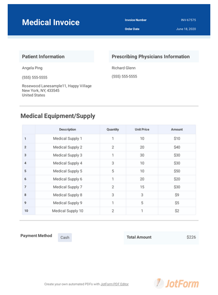 Hospital Bill Receipt Sample - Invoice Template