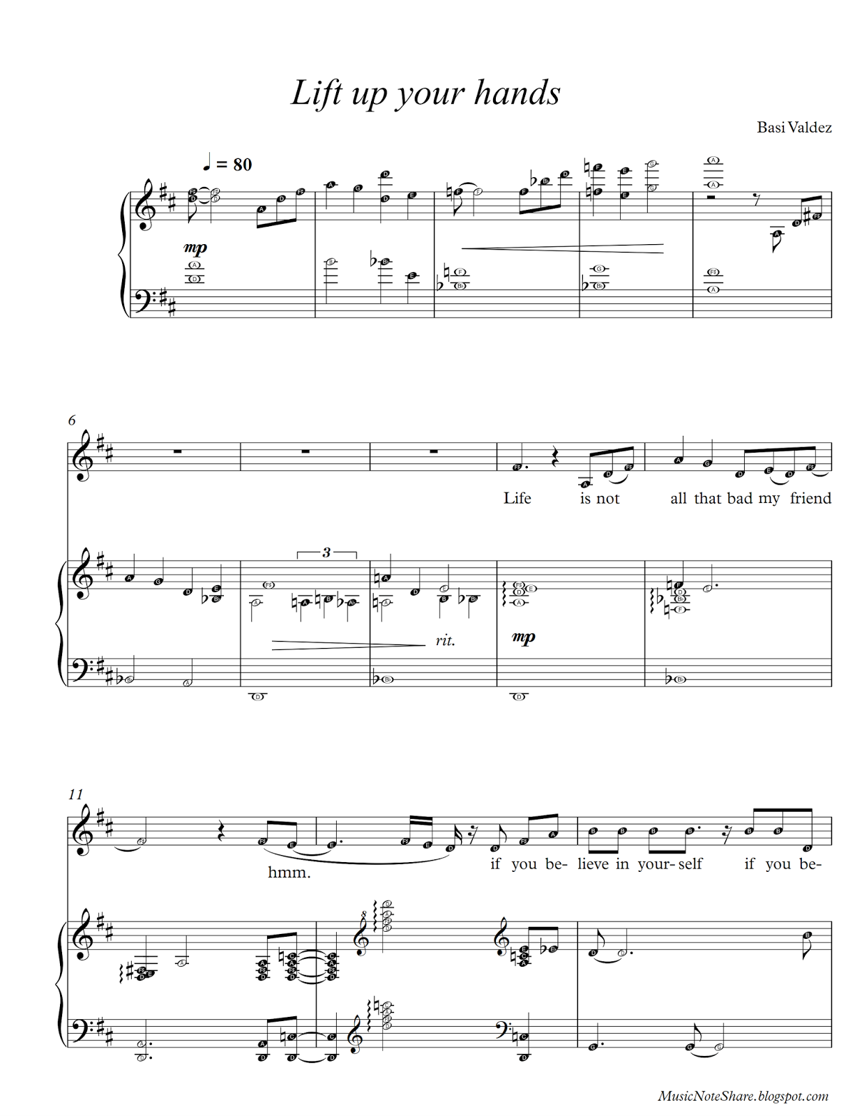 Music Notes Share: Lift up your hands - basil valdez piano sheet pdf