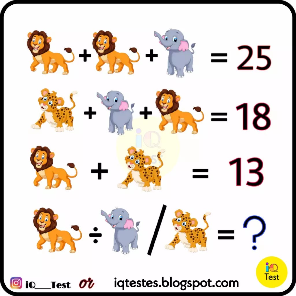 Animals Math Puzzle with answers - iQ Test
