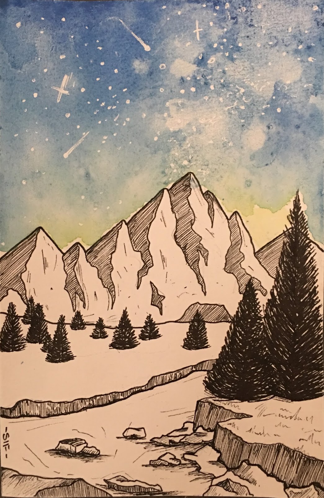 Art Room Britt: Jen Aranyi Mountain-scape Mixed-Media Illustrations