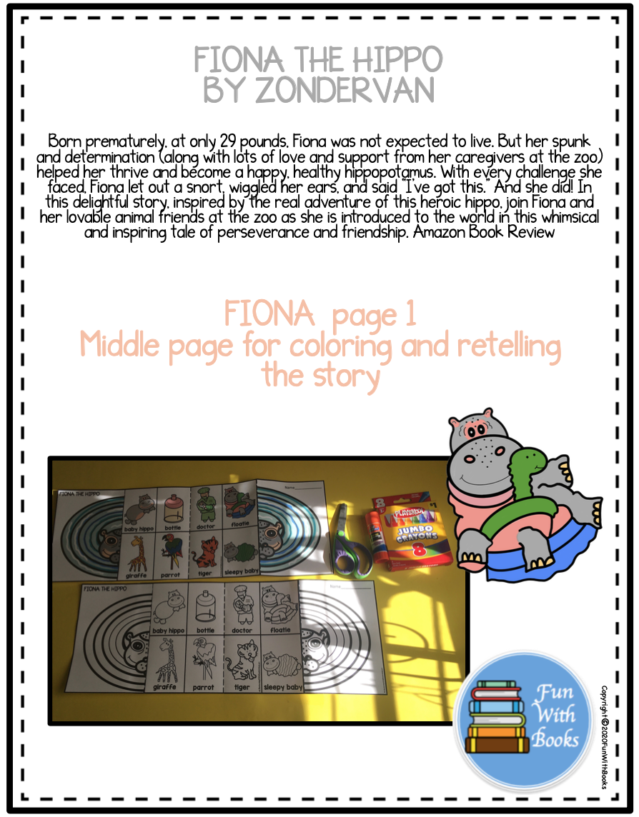 FIONA THE HIPPO BOOK CRAFT ~ Book Units by Lynn