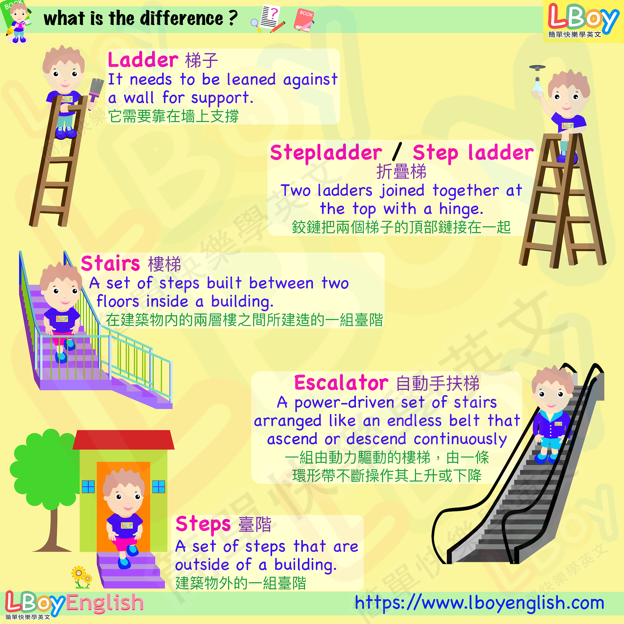 Ladder, stepladder, stairs, steps, escalator