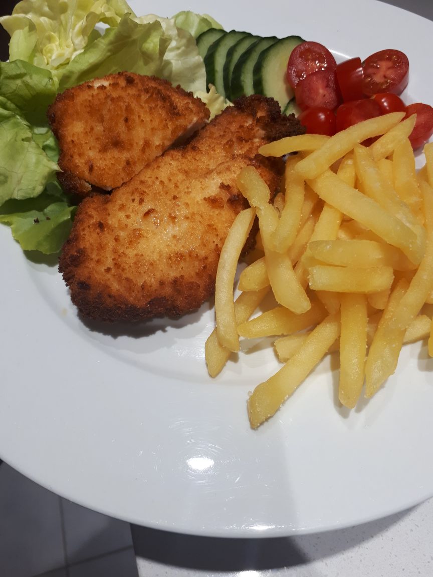 Chicken Schnitzel and Chips