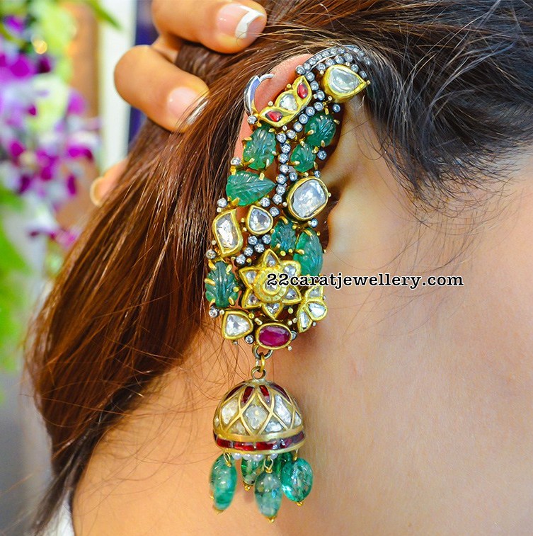 Classy Ear Cups Jhumkas with Jades - Jewellery Designs