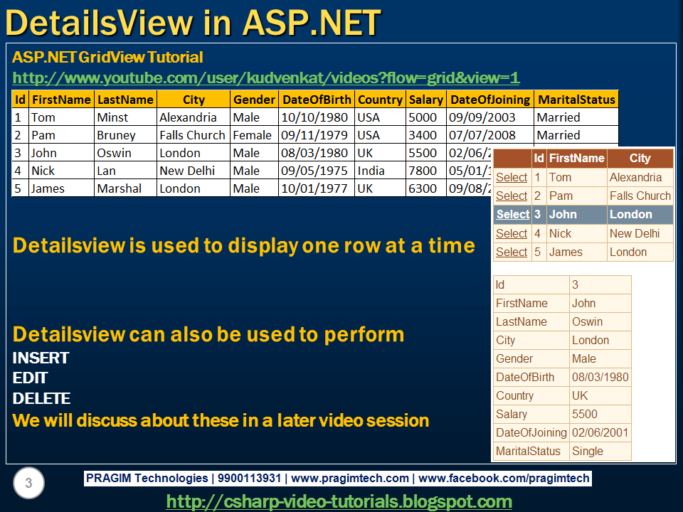 Sql server, .net and c# video tutorial: Part 37 – Details View in ASP.NET