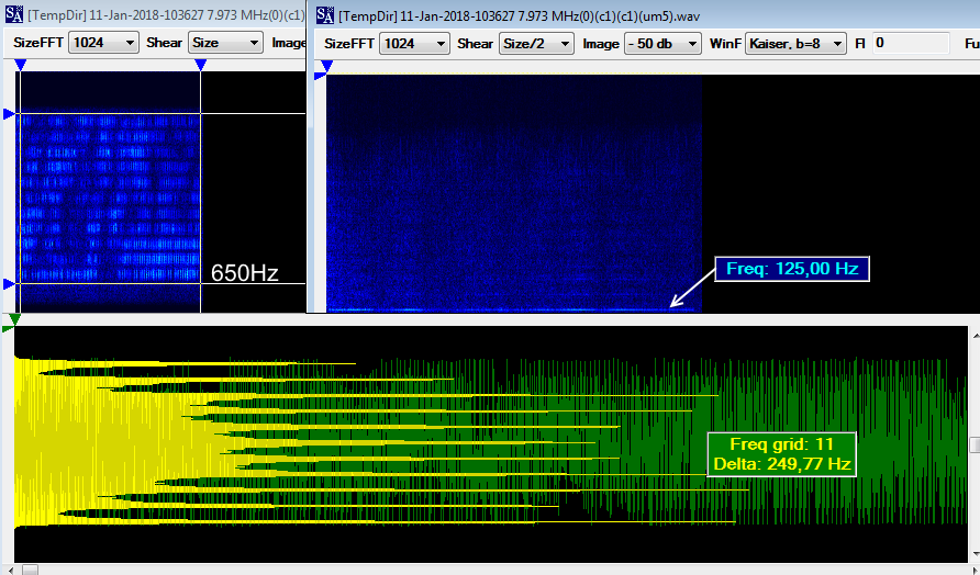 MFSK-11 125Bd/250Hz waveform | diario SWL I-56578 Antonio