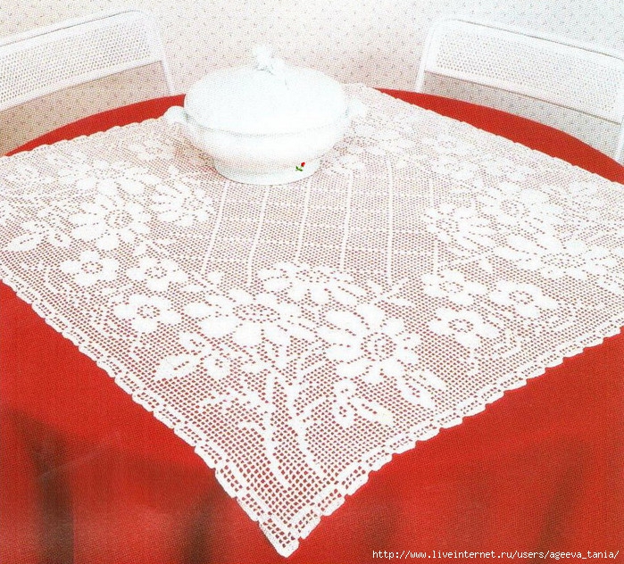 Crochet: Tablecloth with flowers - fillet crochet
