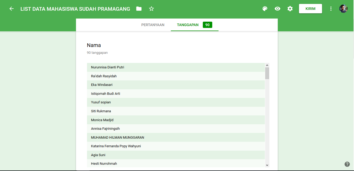 PORTOFOLIO PEMBUATAN FORM ONLINE DATA MAHASISWA PRAMAGANG DENGAN GOOGLE ...