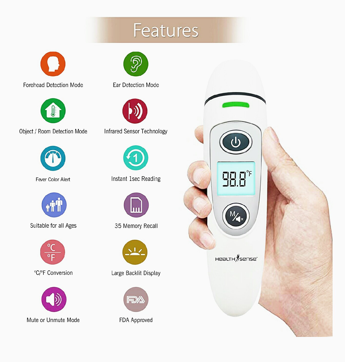 HealthSense Accu-Scan Forehead and Ear Digital Infrared Thermometer for ...