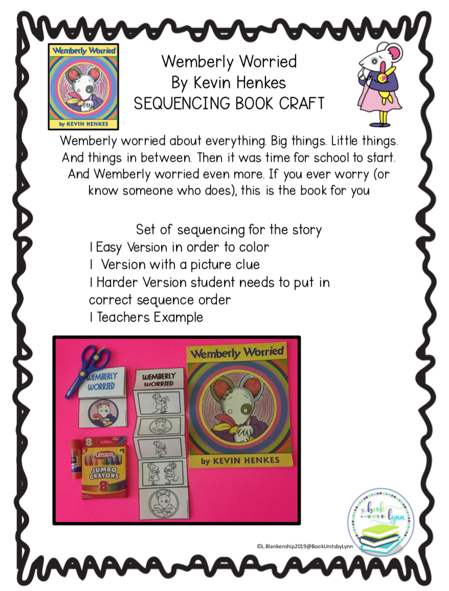 WEMBERLY WORRIED BACK TO SCHOOL SEQUENCING CRAFT ~ Book Units by Lynn