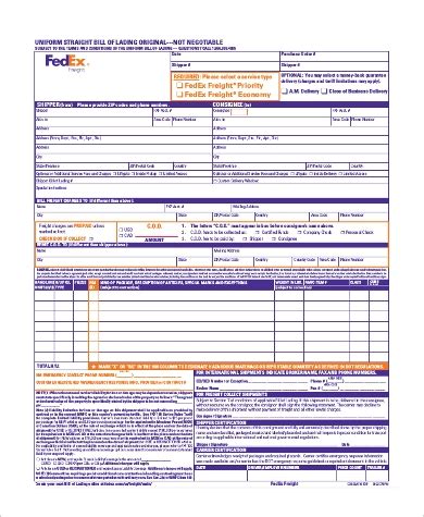 Fedex Uniform Straight Bill Of Lading - Invoice Template
