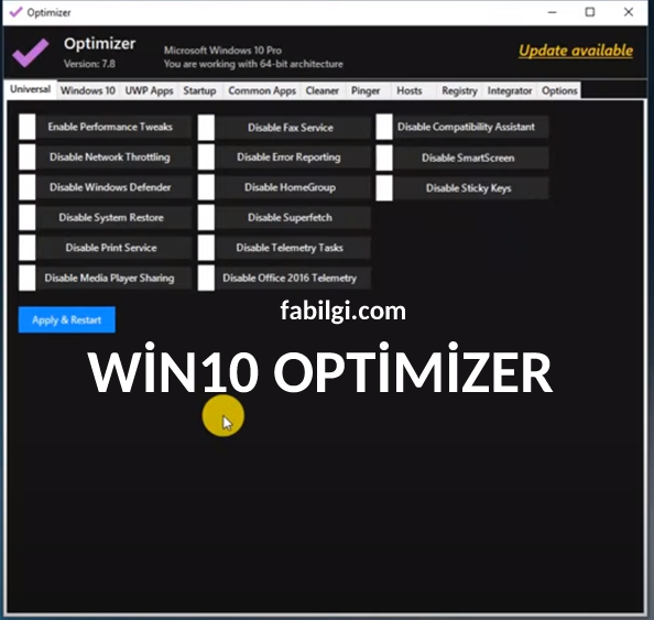 Windows 10 Optimizer Programı Hızlandırma Yavaşlık Azaltma - FABilgi