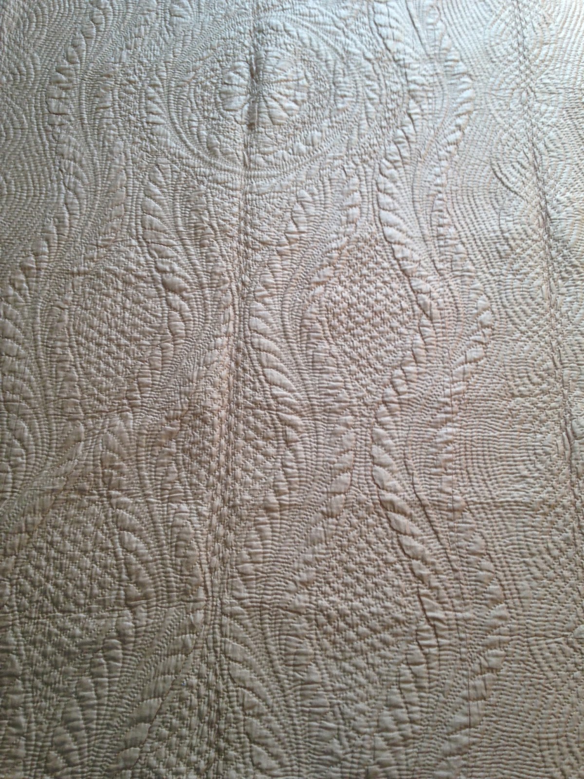 Welsh Quilts: Floral Durham Wholecloth Quilt with Strippy Patterns