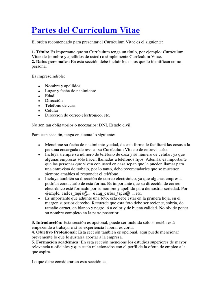 Curriculum Vitae Partes Que Lo Conforman - Birthday Letter