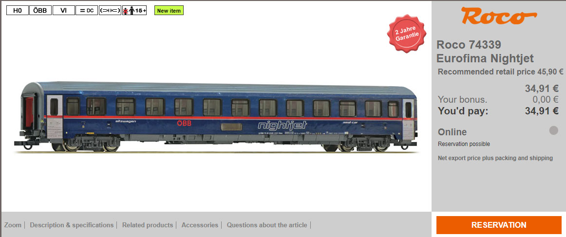 Roco 74339 Eurofima Nightjet