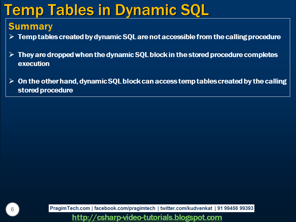 Sql Server Net And C Video Tutorial Temp Tables In Dynamic Sql