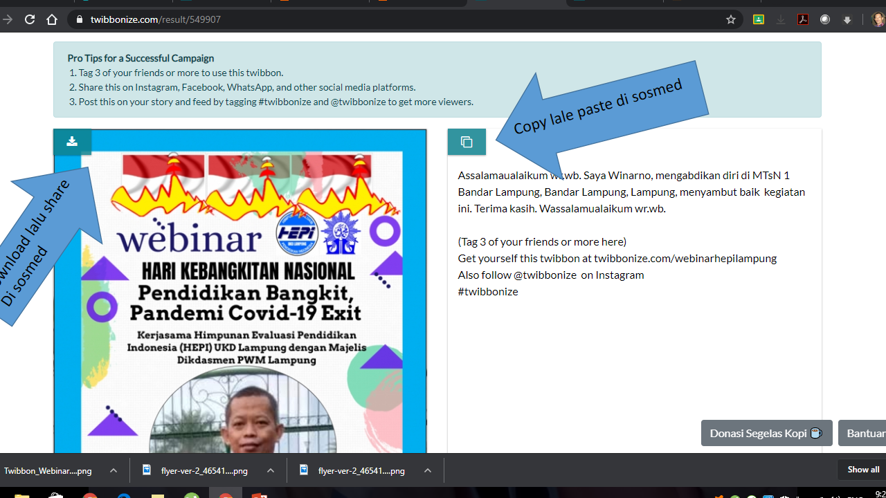 Ayo belajar menulis...: Membuat Kartu Tanda Peserta Webinar HEPI