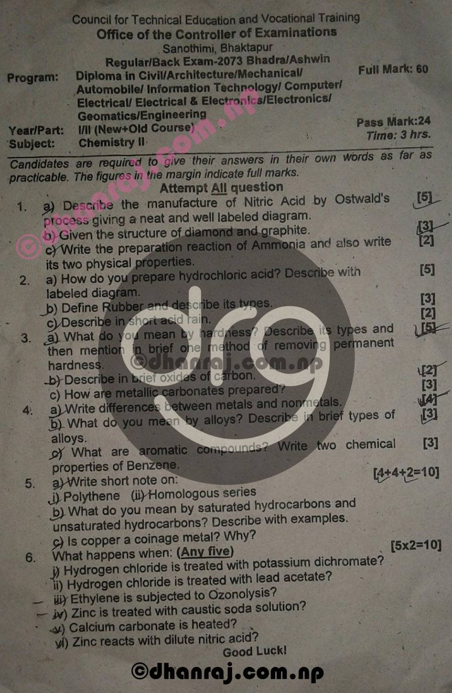 Engineering Chemistry-II | Question Paper 2073 | CTEVT Diploma | 1st ...