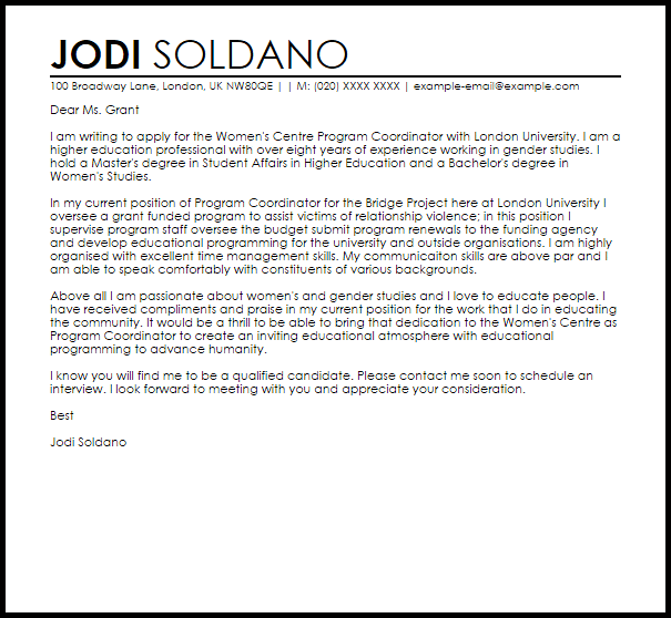 Cover Letter For Program Director Sample Letter Cover Letter For Program Director Sample Letter