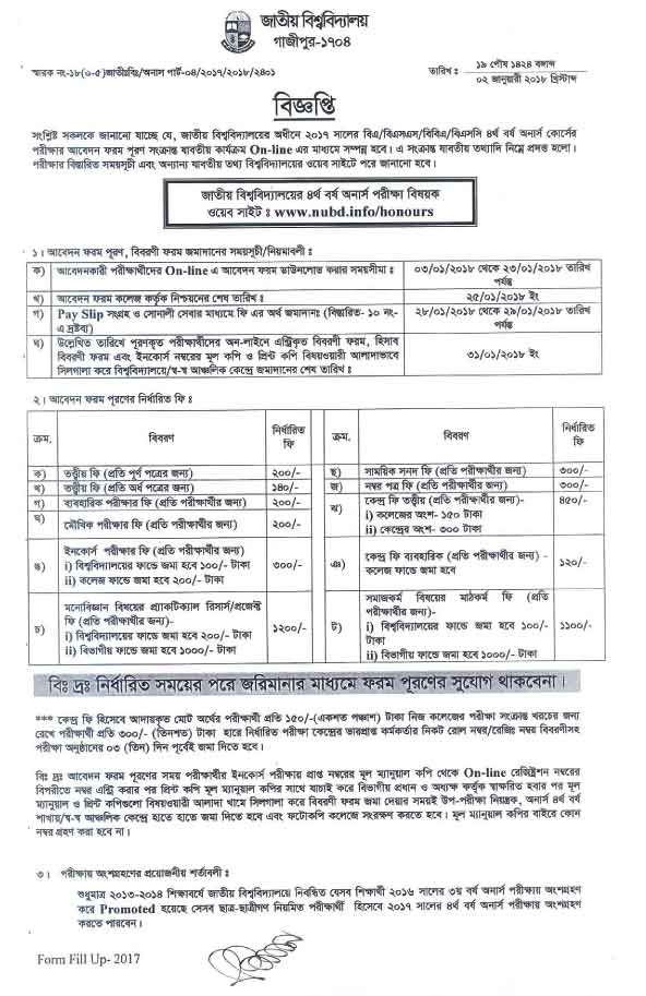 Nu Honours 4th Year Form Fill Up 2023 - Printable Forms Free Online