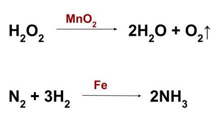 Write a balanced chemical equation in which positive catalyst is used.