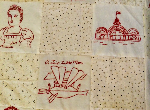 The Literate Quilter: Pan-American Exposition Redwork Quilt Top Compete