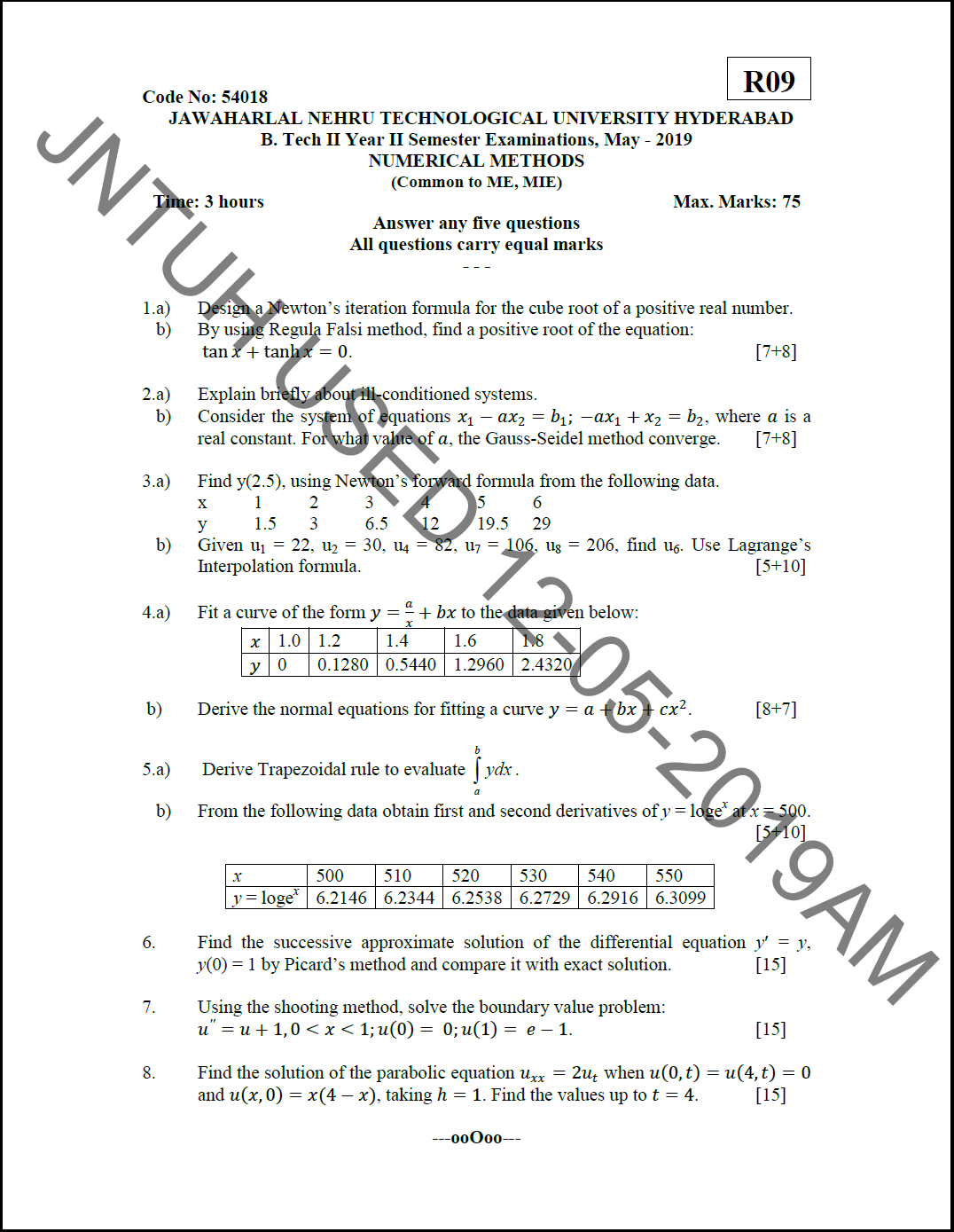 JNTUH B Tech Numerical Methods May 2019 Question Paper University jntuh-b-tech-numerical-methods-may-2019-question-paper-university