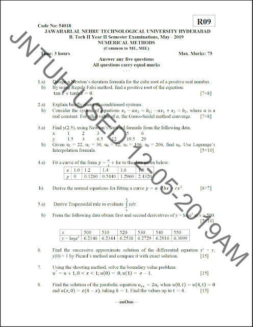 JNTUH B.Tech numerical methods May - 2019 Question Paper - University ... JNTUH B.Tech numerical methods May - 2019 Question Paper - University ...