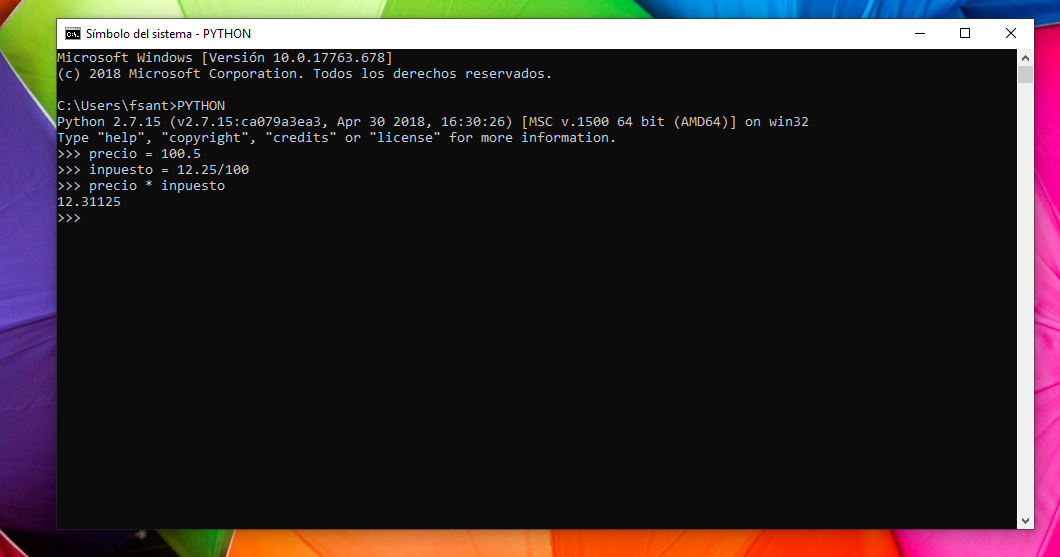 Ejercicios con python en el CMD